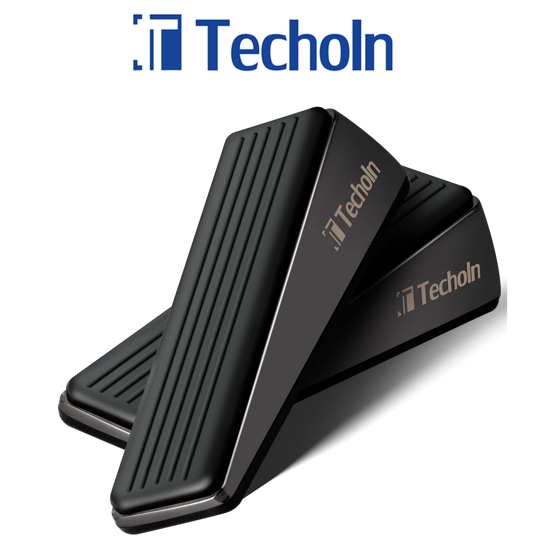 Techoln Heavy Duty Door Stopper, Rubber Wedge,304 Stainless Steel Security Door Stops,Suitable for All Floor Surfaces, with Hangers for Easy Storage (2, Black)