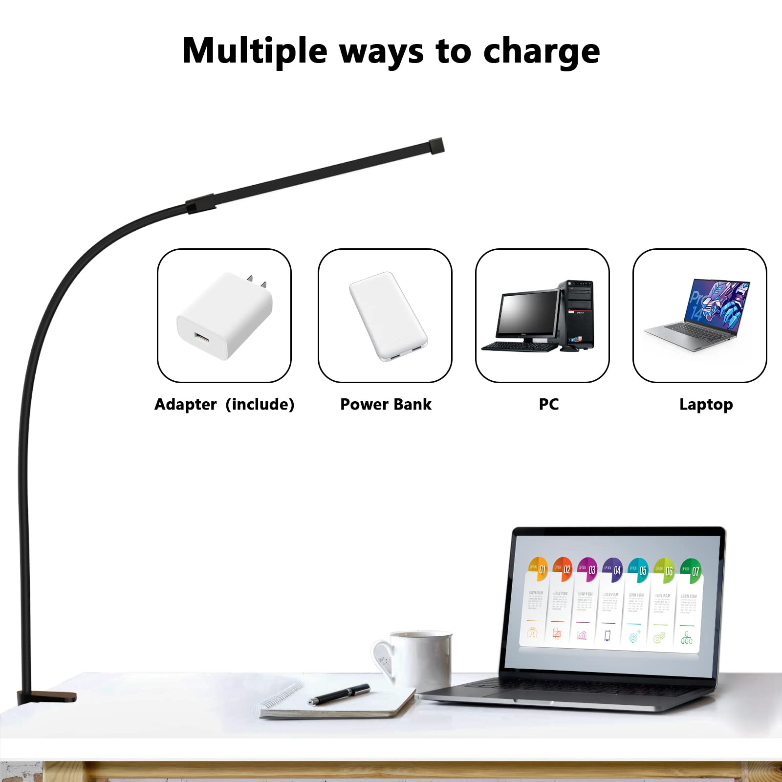 LED Desk Lamp, Touch Control Desk Lamp with 10 Levels Brightness, Dimmable Office Lamp with Adjustable Arm, 11" Wide Office Eye Protection Light 900LM Large Bright Desk Lights with Stepless Dimming