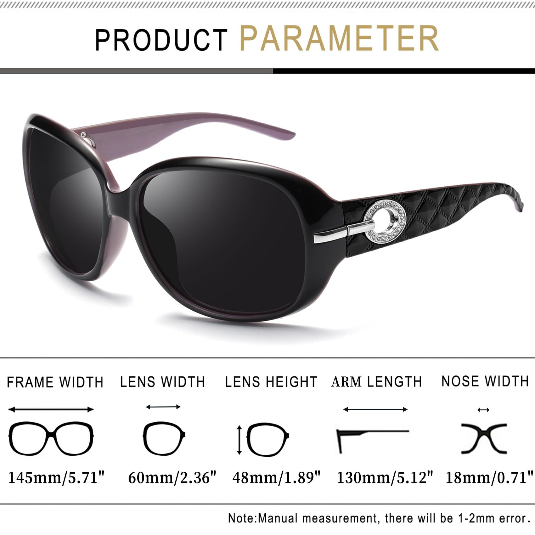 Joopin Trendy Oversized Sunglasses Large Shades for Women Ladies Big Rectangle Sun Glasses Polarized UV Protection Rhinestone Shady Rays (Black Purple)