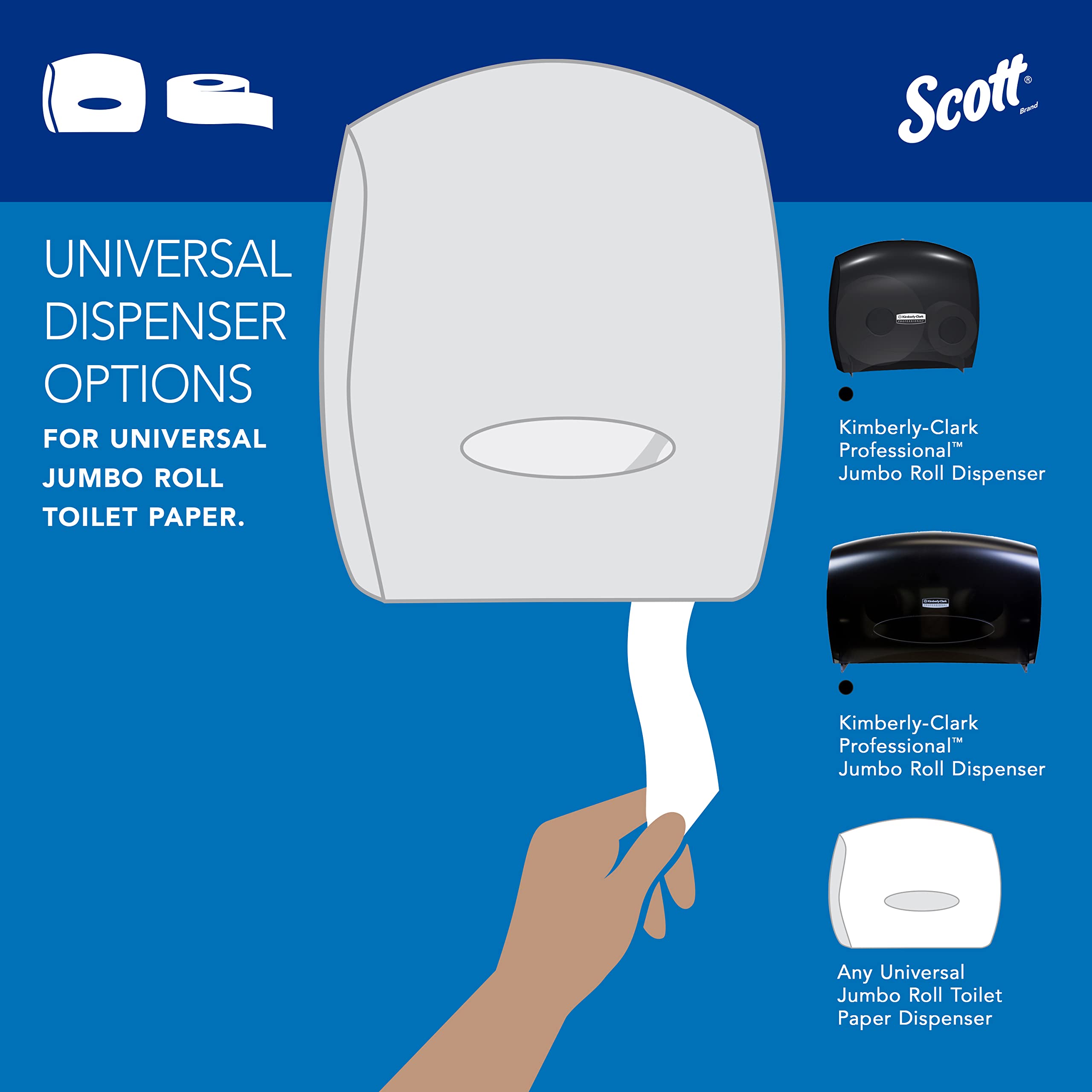 Scott Essential Jumbo Roll JR. Commercial Toilet Paper (67805), 100% Recycled Fiber, 2-PLY, White, 12 Rolls / Case, 1000' / Roll