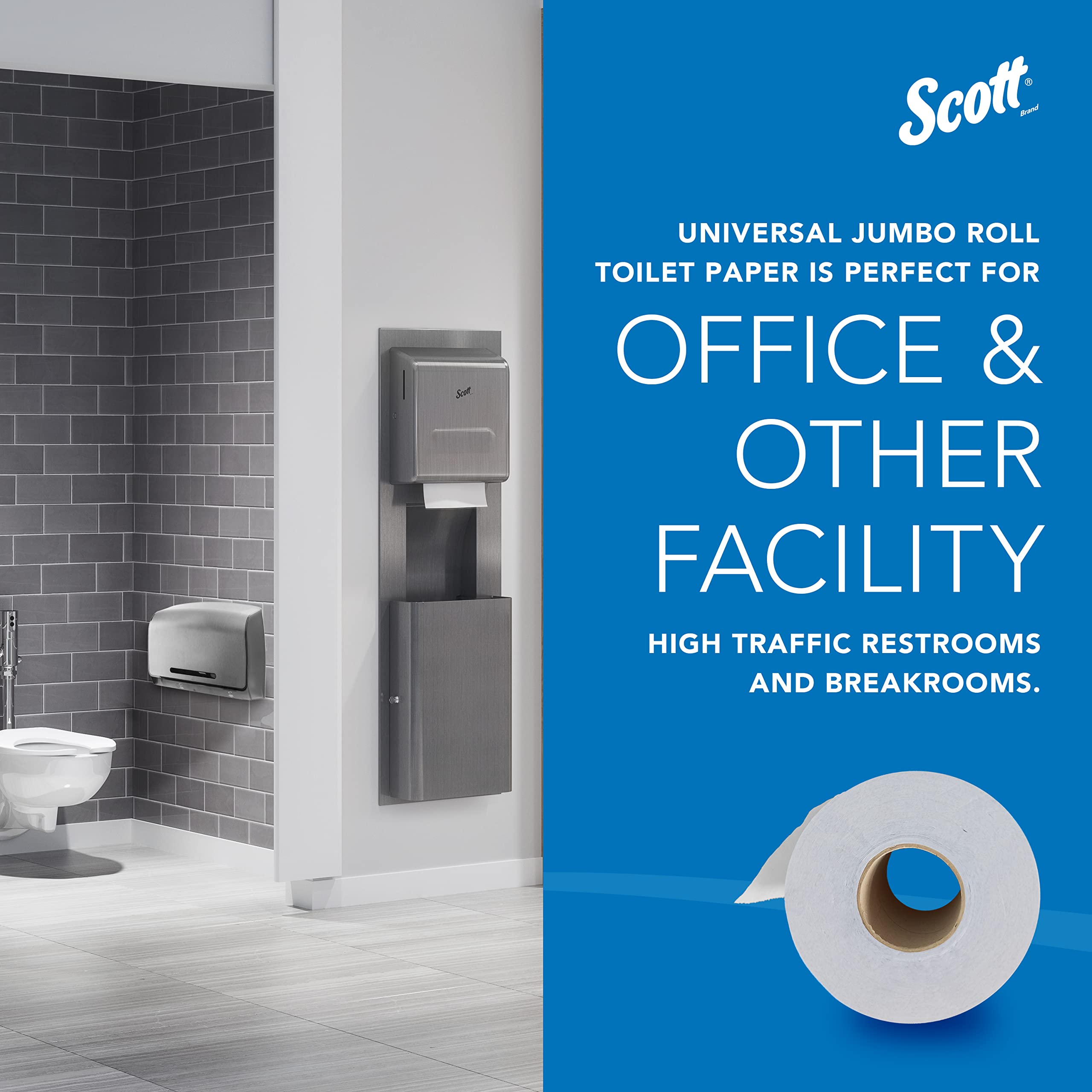 Scott Essential Jumbo Roll JR. Commercial Toilet Paper (67805), 100% Recycled Fiber, 2-PLY, White, 12 Rolls / Case, 1000' / Roll
