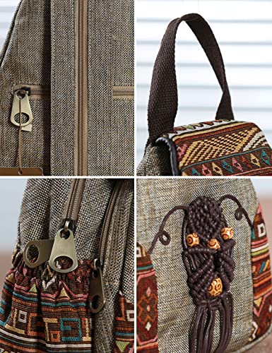 POPUCT Cotton Boho Small Backpack Fashion Hand Knitting Mini Chest Bag for Women and Girls(brown)