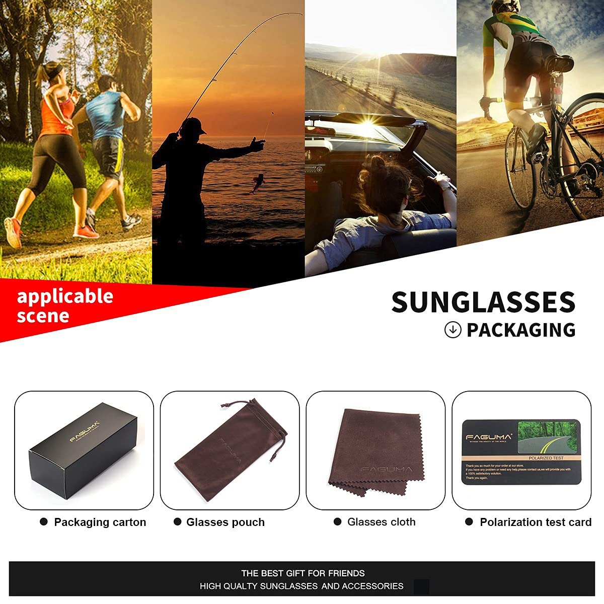 FAGUMA Polarized Sports Sunglasses For Men Cycling Driving Fishing UV400 Protection