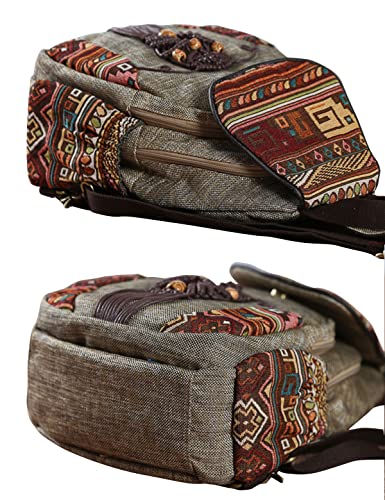 POPUCT Cotton Boho Small Backpack Fashion Hand Knitting Mini Chest Bag for Women and Girls(brown)