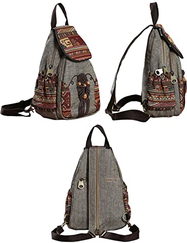 POPUCT Cotton Boho Small Backpack Fashion Hand Knitting Mini Chest Bag for Women and Girls(brown)