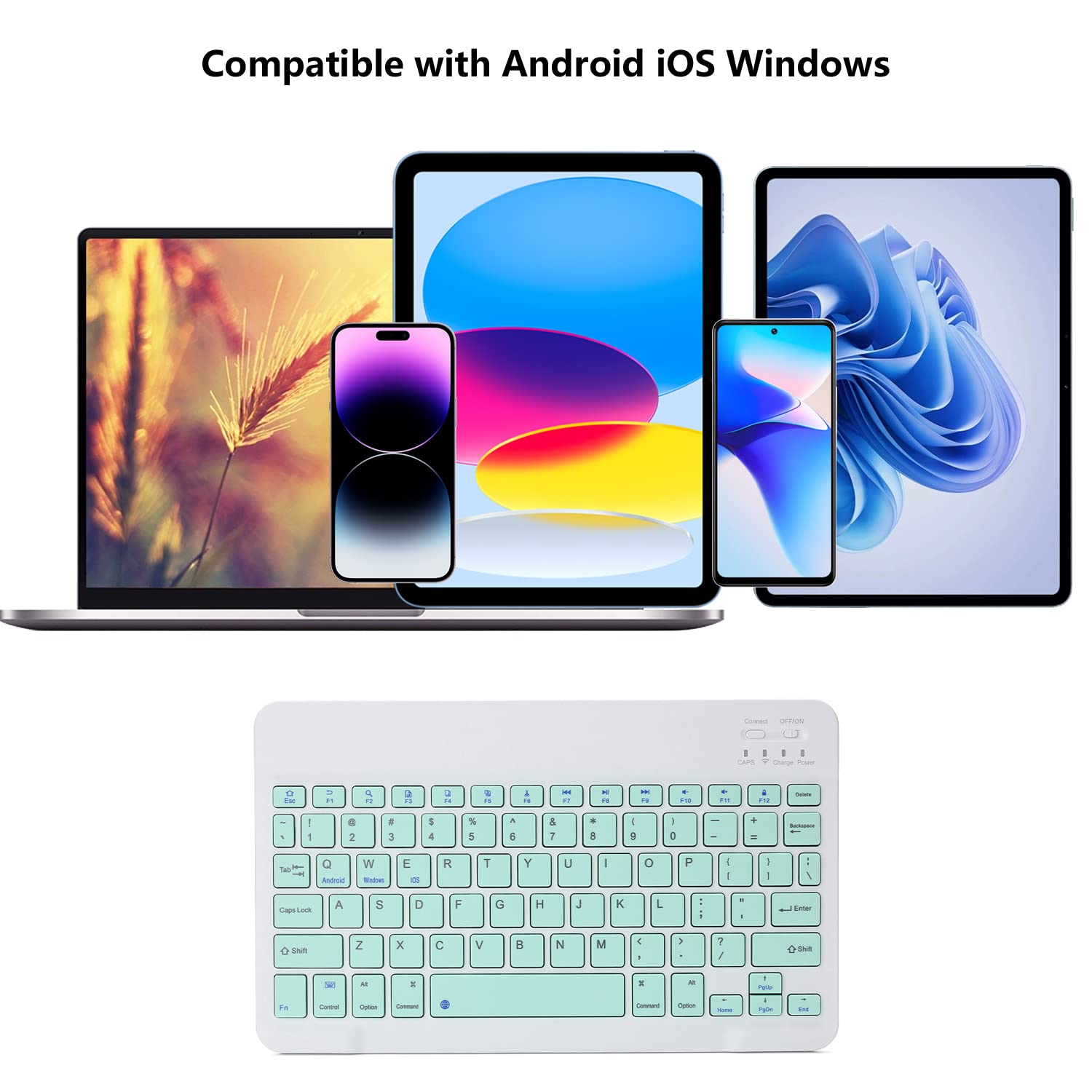 Ultra-Slim Rechargeable Bluetooth Keyboard Portable Compact Wireless Keyboard for Android Windows Samsung Galaxy Tab Tablet Smartphone Cell Phone iOS iPhone iPad, iPad Pro, iPad Air, iPad Mini (Green)
