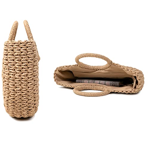 FARVALUE Summer Straw Beach Tote Bag Handmade Large Straw Tote Handbag Women's Handbags And Free Silk Scarves