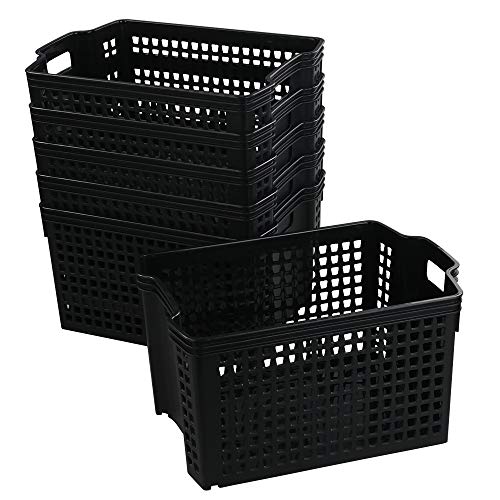 Yubine Black Plastic Storage Basket, Stacking Baskets Bin, 6 Packs