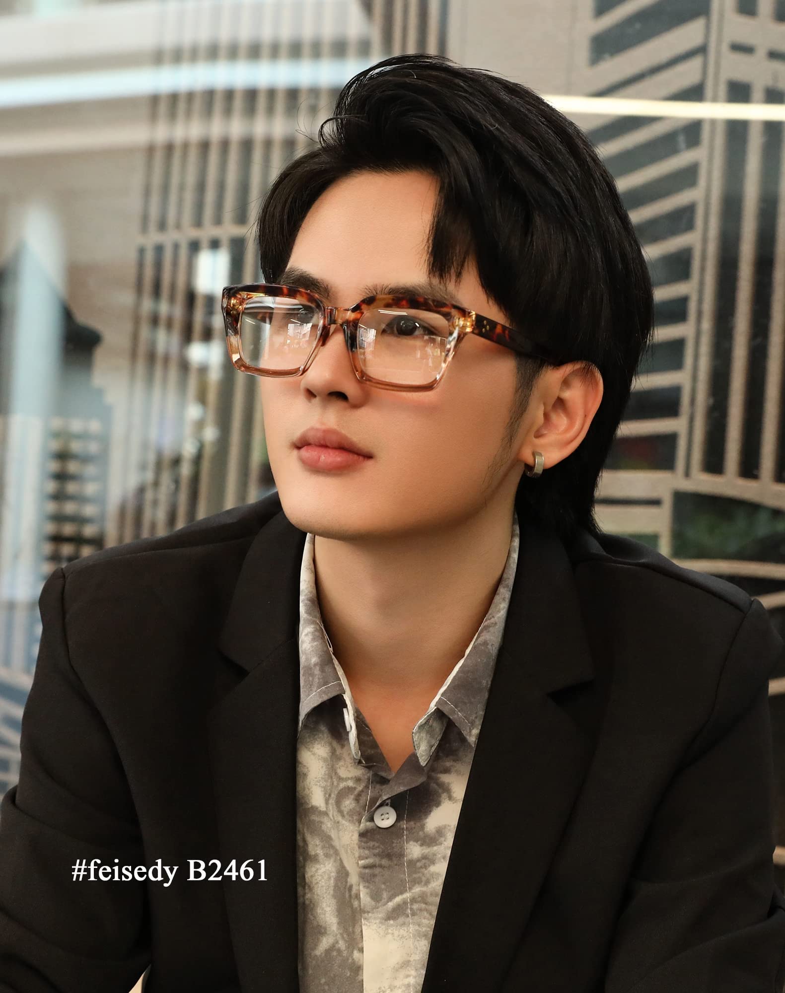 FEISEDY Glasses Frame Womens, Square Thick Eyeglasses Frame, Classic Eyewear for Men B2461