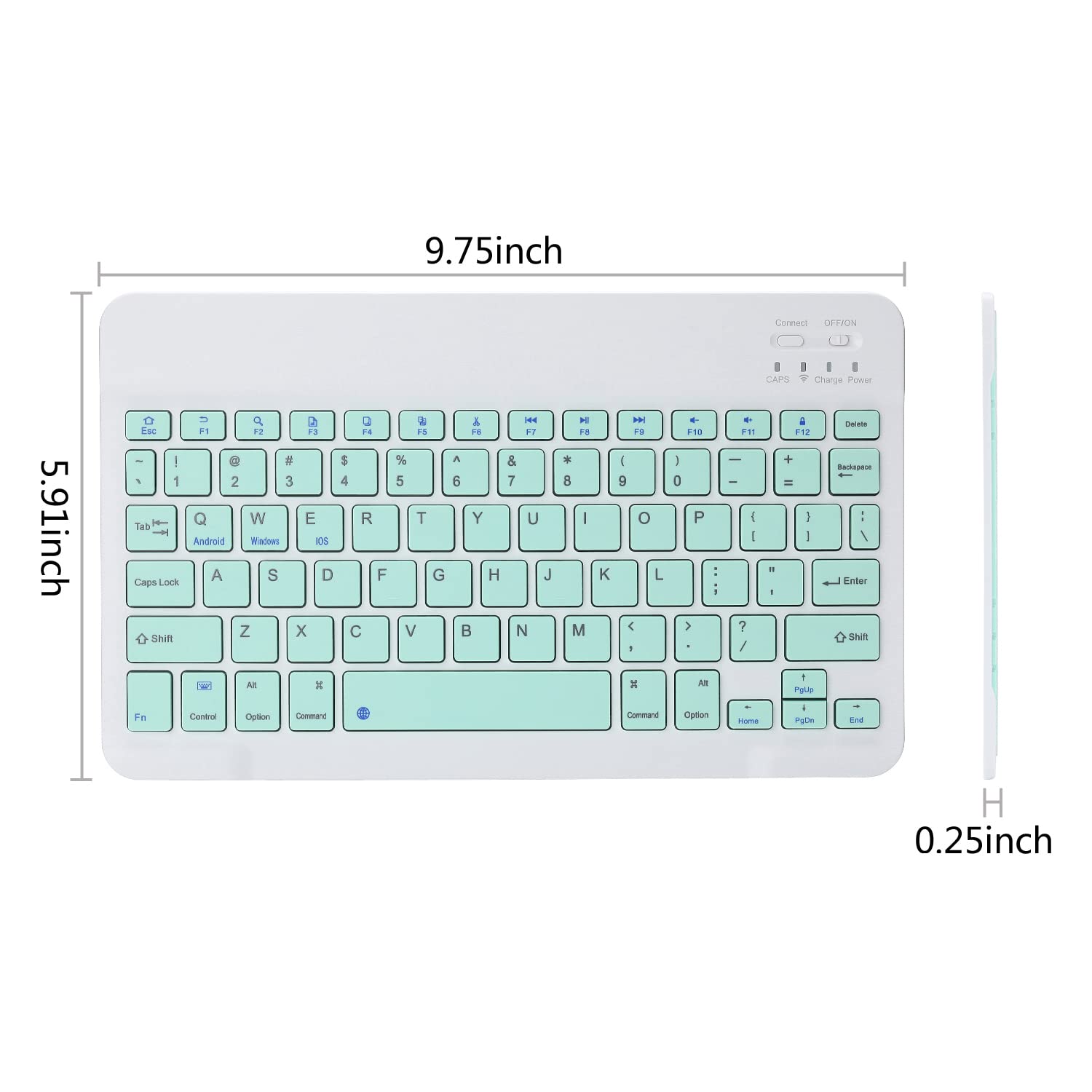 Ultra-Slim Rechargeable Bluetooth Keyboard Portable Compact Wireless Keyboard for Android Windows Samsung Galaxy Tab Tablet Smartphone Cell Phone iOS iPhone iPad, iPad Pro, iPad Air, iPad Mini (Green)