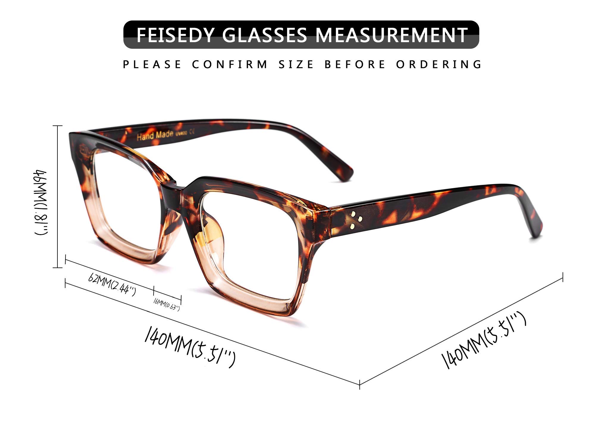 FEISEDY Glasses Frame Womens, Square Thick Eyeglasses Frame, Classic Eyewear for Men B2461