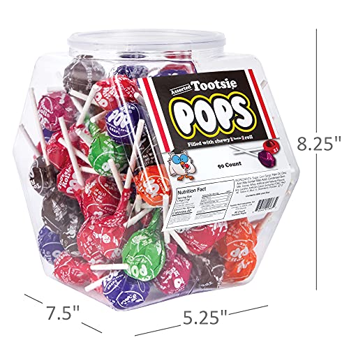 Tootsie Roll Pops Variety Pack Bulk Candy | 90 Individually Wrapped Lollipops filled with Tootsie Rolls | Assorted Suckers Candies in Reusable Plastic Tub, 90 Count (Pack of 1), (-092021-v5)