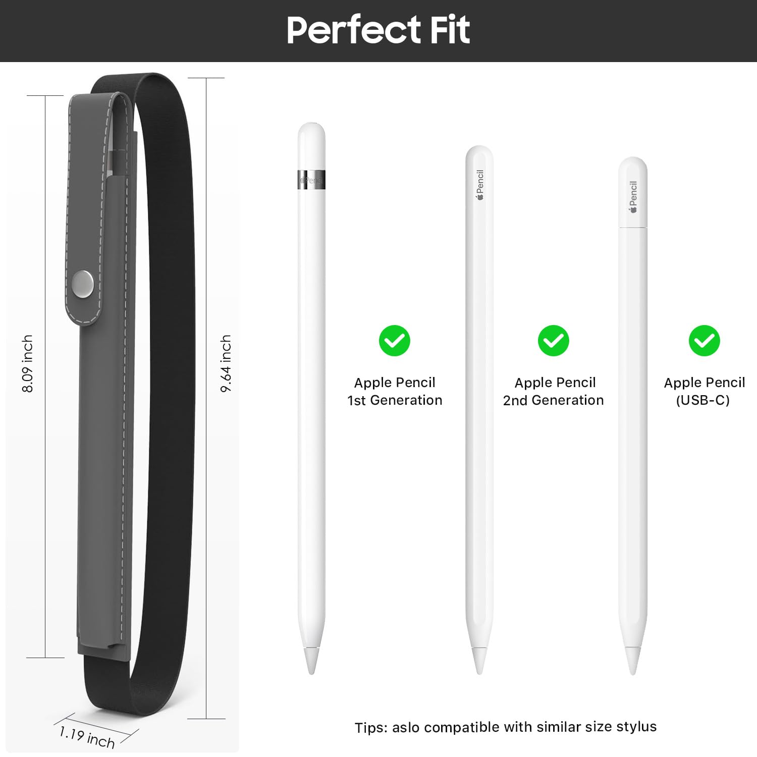 MoKo Case Holder for Apple Pencil (USB-C), Apple Pencil 1st/2nd Generation,Elastic Pocket Pouch Sleeve Detachable Cover for Apple Pen, Fit iPad Pro 11" / Pro 12.9" 2022/2021/2020/2018/2017, Space Gray