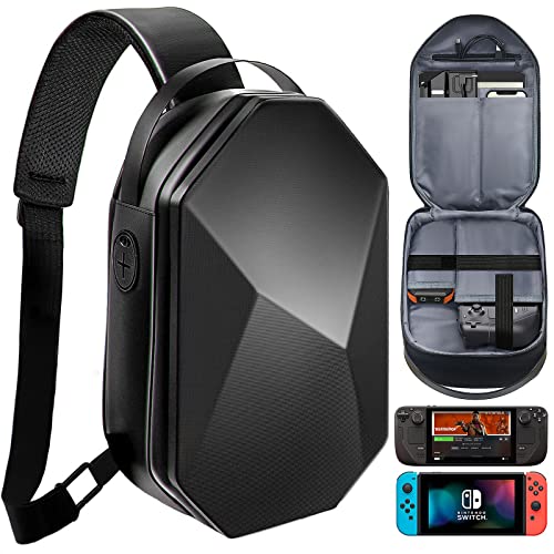 ANNAPRO Carring Case for Nintendo Switch/Switch OLED/Steam Deck, Shockproof Hard Shell Protective Case Compatible with Steam Deck Docking Station, Portable Travel Shoulder Backpack for Nintendo Switch/Steam Deck Console & Accessories