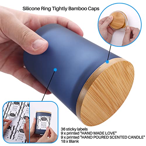 Aminigram 12 Pack, 10 oz Navy Blue Candle Jars with Bamboo Lids and Sticky Labels, Empty Glass Candle Jars for Making Candles, Morden Kitchen Bathroom Small Object Container - Dishwash Safe