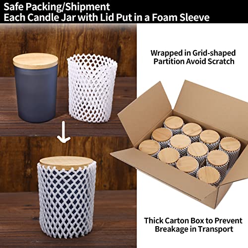 Aminigram 12 Pack, 10 oz Navy Blue Candle Jars with Bamboo Lids and Sticky Labels, Empty Glass Candle Jars for Making Candles, Morden Kitchen Bathroom Small Object Container - Dishwash Safe