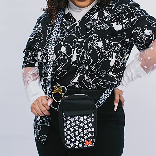 Buckle Down Disney Bag, Cross Body, Mickey Mouse Hand Gestures Scattered Black White, Canvas