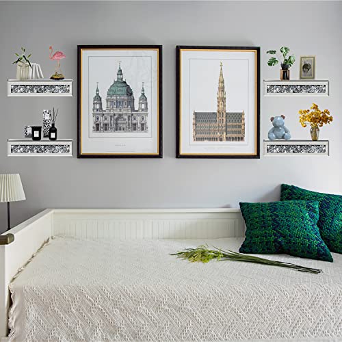 TACIDON Floating Wall Shelf Mirrored .Glamorous Crushed Diamond Crystals Wall Rack.Glass Display Ledge of Trophy and Photo Frame. Suitable for Living Room,Bathroom,Bedroom.(15”x6”x3”)