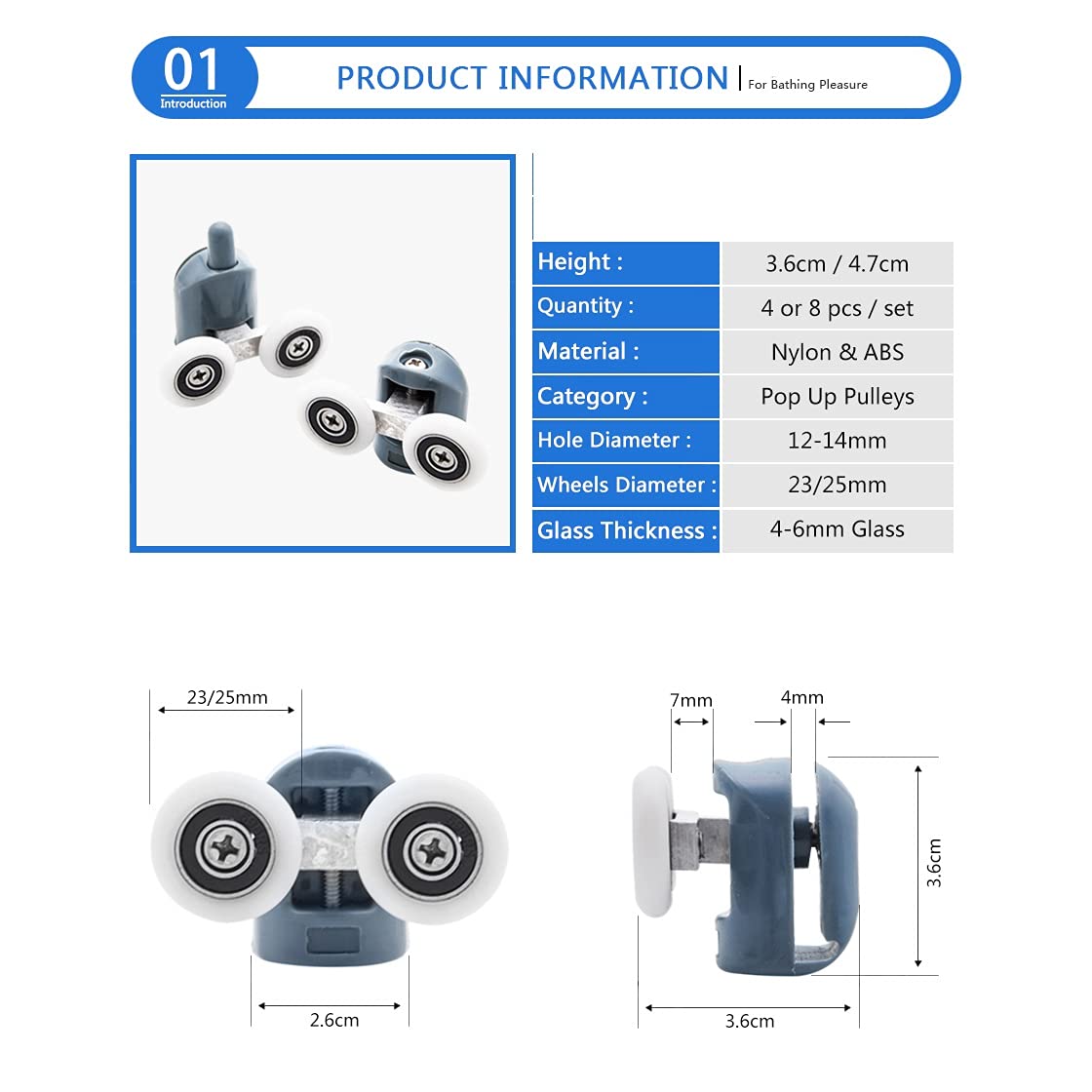 Double Pop Up Wheels Sliding Shower Door Rollers Runners Pulleys Screw Cover Cap Cabin Room (Color : DW-114-8PCS Size : 25mm) (Dw 114)