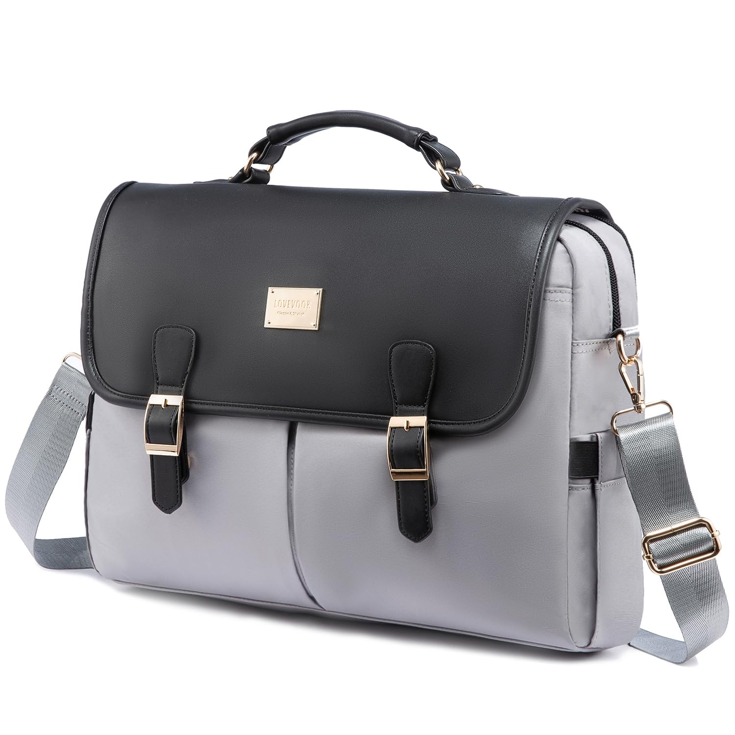 LOVEVOOK Laptop Bag for Women, 15.6 inch Large Capacity Computer Briefcase Sleeve Case, Messenger Shoulder Bag Office Business Work Purse Tote Bags for Women Travel Gifts, Black-grey
