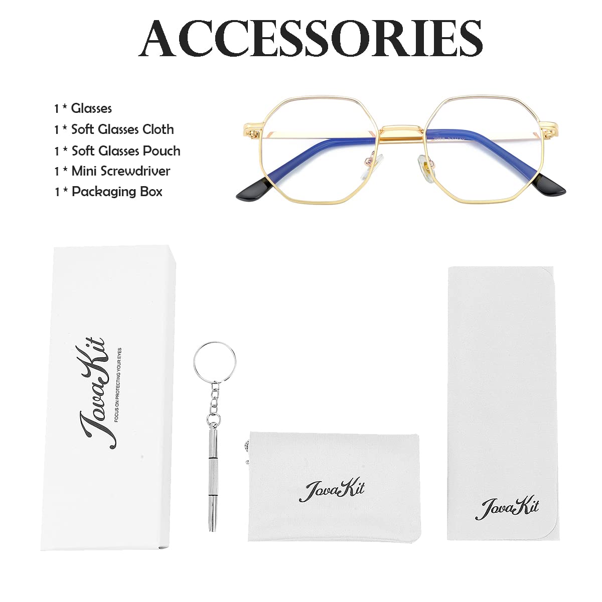 JOVAKIT Polygon Blue Light Blocking Glasses for Women Men Vintage Octagon Square Non-prescription Metal Eyeglasses (Gold)