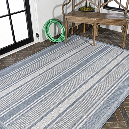 JONATHAN Y SMB202E-8 Haynes Modern Double Stripe Indoor Outdoor Area-Rug, Rustic, Transitional, Farmhouse Easy-Cleaning,Bedroom,Kitchen,Backyard,Patio,Non Shedding, Blue/Light Gray, 8 X 10