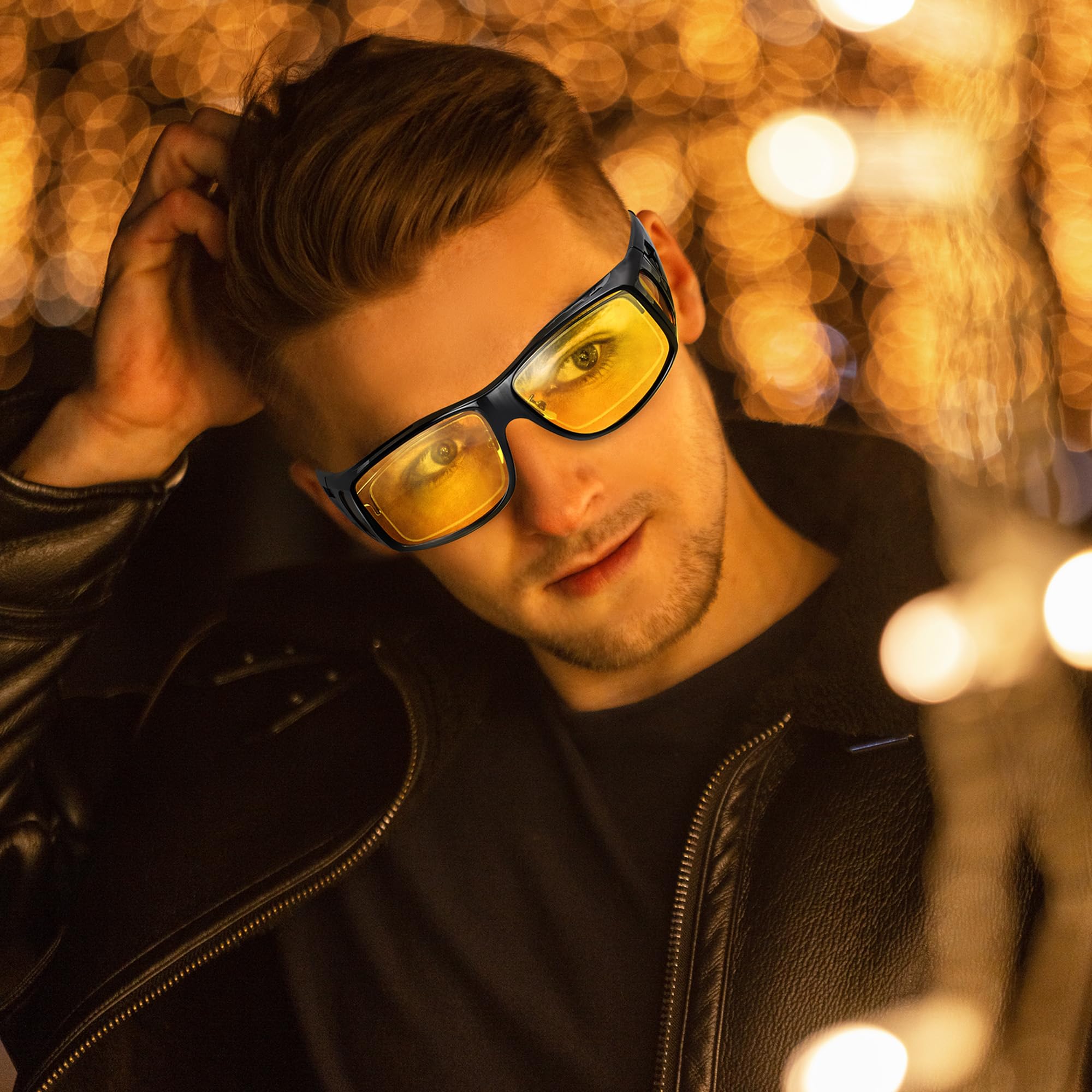 Peekaco Night Vision Driving Glasses Fit Over Glasses, Wrap Around Nighttime Glasses Anti Glare Polarized for Men Women