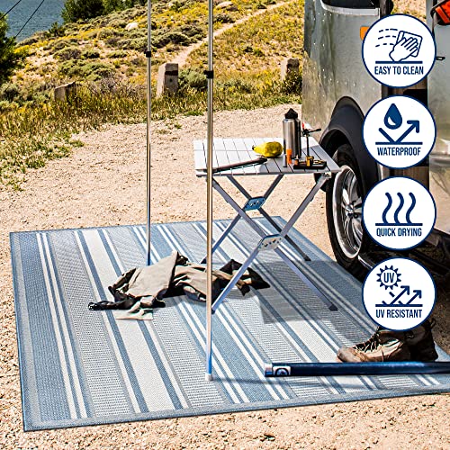 JONATHAN Y SMB202E-8 Haynes Modern Double Stripe Indoor Outdoor Area-Rug, Rustic, Transitional, Farmhouse Easy-Cleaning,Bedroom,Kitchen,Backyard,Patio,Non Shedding, Blue/Light Gray, 8 X 10