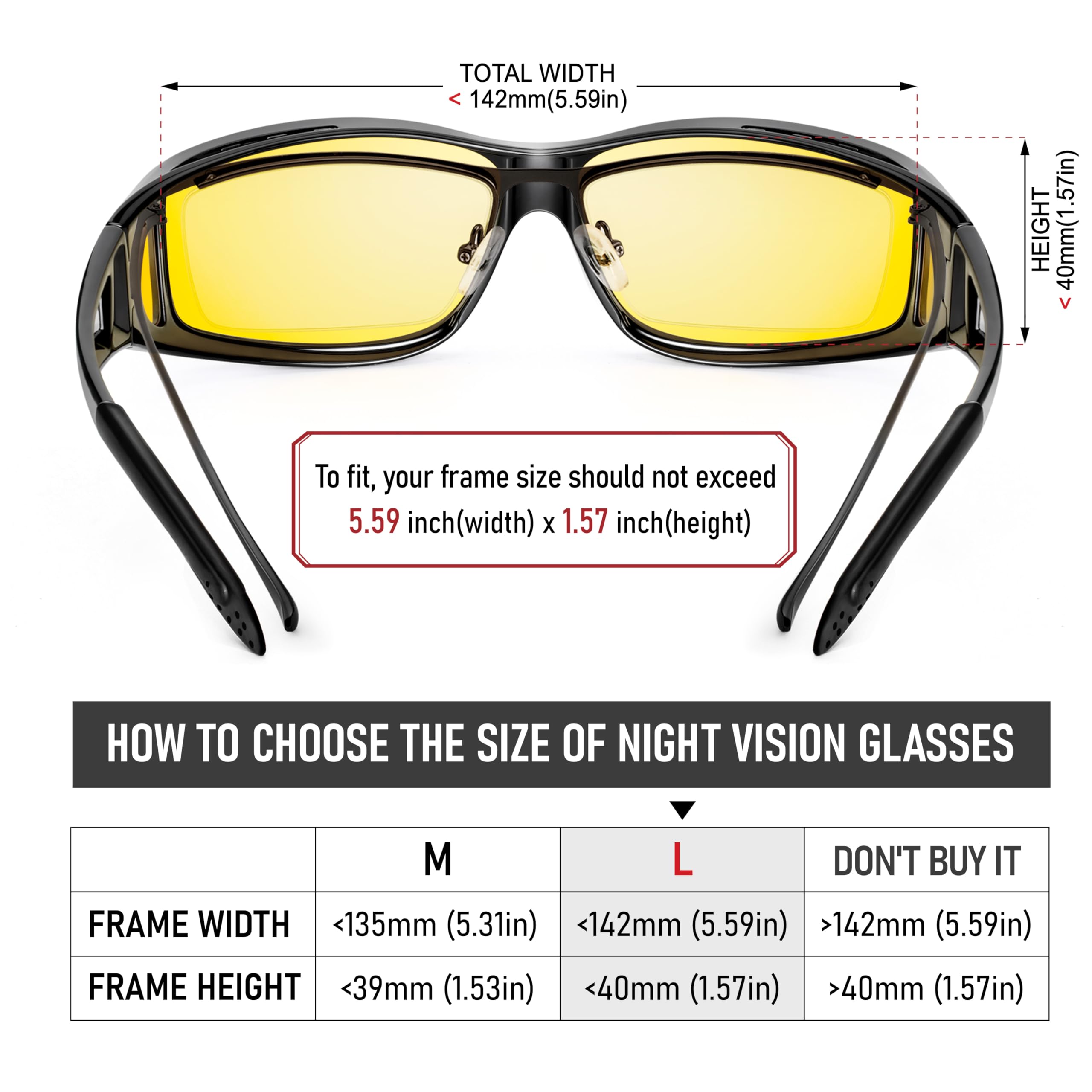 Peekaco Night Vision Driving Glasses Fit Over Glasses, Wrap Around Nighttime Glasses Anti Glare Polarized for Men Women