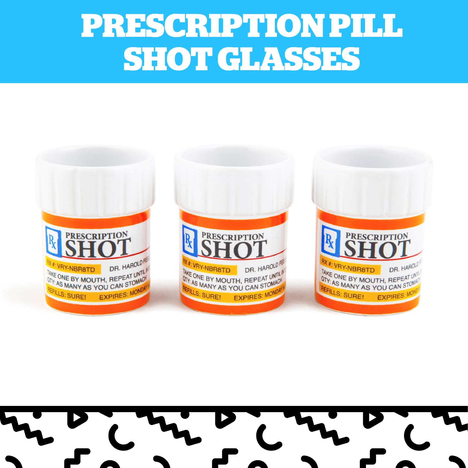 BigMouth Inc Prescription Pill Bottle Shaped Shot Glass Set, Funny Novelty Shot Glasses, 3-Pack, 2 fluid ounces