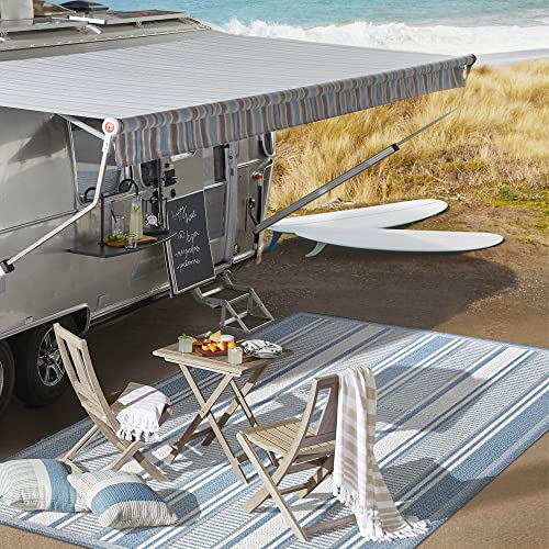 JONATHAN Y SMB202E-8 Haynes Modern Double Stripe Indoor Outdoor Area-Rug, Rustic, Transitional, Farmhouse Easy-Cleaning,Bedroom,Kitchen,Backyard,Patio,Non Shedding, Blue/Light Gray, 8 X 10