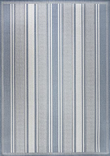 JONATHAN Y SMB202E-8 Haynes Modern Double Stripe Indoor Outdoor Area-Rug, Rustic, Transitional, Farmhouse Easy-Cleaning,Bedroom,Kitchen,Backyard,Patio,Non Shedding, Blue/Light Gray, 8 X 10