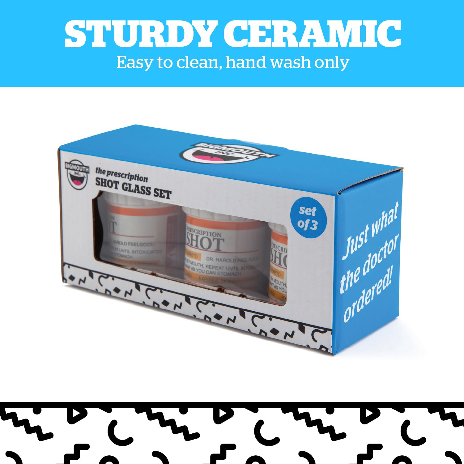 BigMouth Inc Prescription Pill Bottle Shaped Shot Glass Set, Funny Novelty Shot Glasses, 3-Pack, 2 fluid ounces