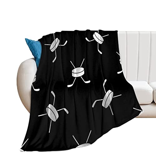 Flannel Blanket Black White Hockey Fleece Blanket Super Soft Throw Blanket for Couch Bed Sofa-Machine Washable 60"x80"