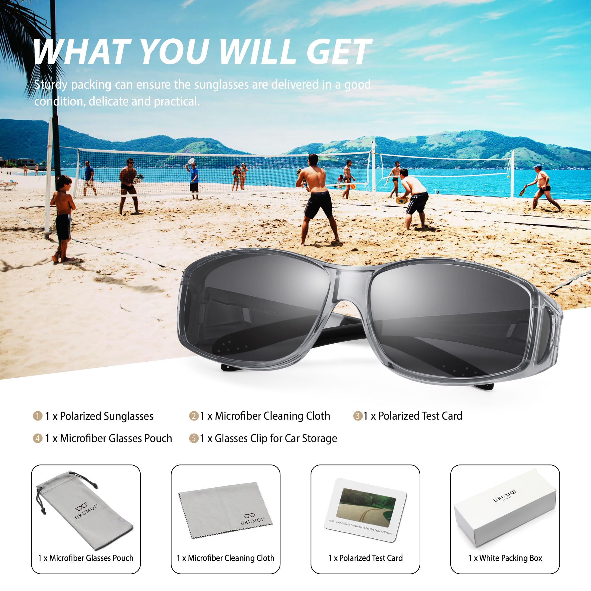 URUMQI Polarized Sunglasses Fit Over Glasses for Men Women, Wrap-around Driving Sunglasses 100% UV Protection