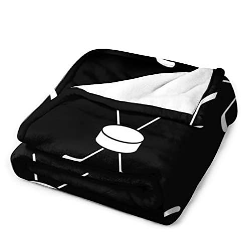 Flannel Blanket Black White Hockey Fleece Blanket Super Soft Throw Blanket for Couch Bed Sofa-Machine Washable 60"x80"