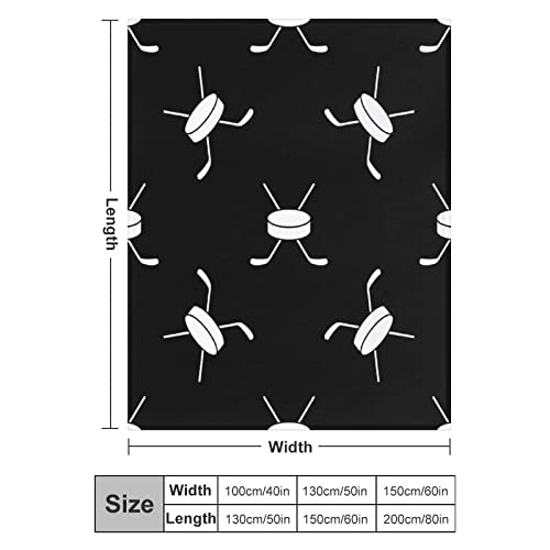 Flannel Blanket Black White Hockey Fleece Blanket Super Soft Throw Blanket for Couch Bed Sofa-Machine Washable 60"x80"
