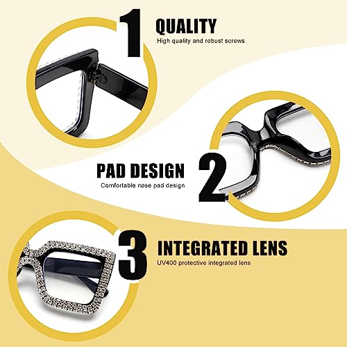 Rmerom Blue Light Glasses for Women Men Fashion Classic Square Eyewear Thick Non Prescription Glasses Frame (9012-Diamond Black)