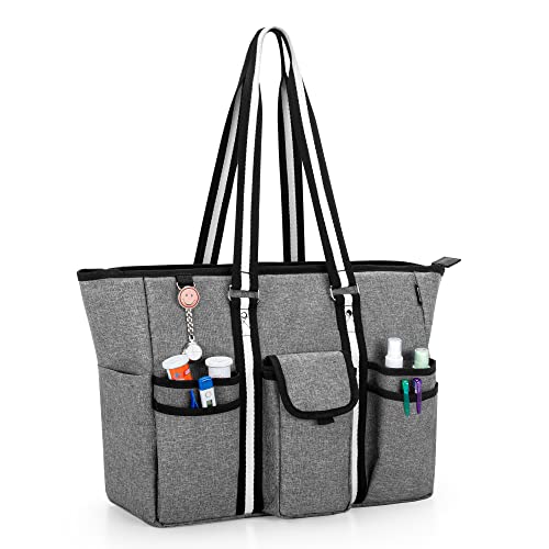 CURMIO Nurse Tote Bag with Additional Bottom Support for Home Health Care, Clinical Bag for Nursing Students, Doctors, Medical Assistants, Gray (Empty Bag Only, Patented Design)