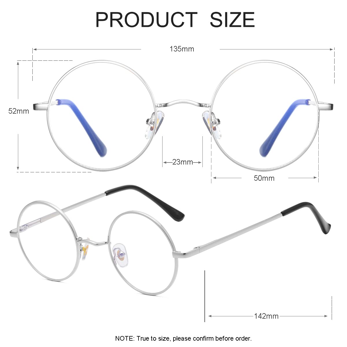 JOVAKIT Retro Round Blue Light Blocking Glasses for Women Men Circle Clear Lens Glasses Non-prescription Metal Frame Eyewear (Silver)