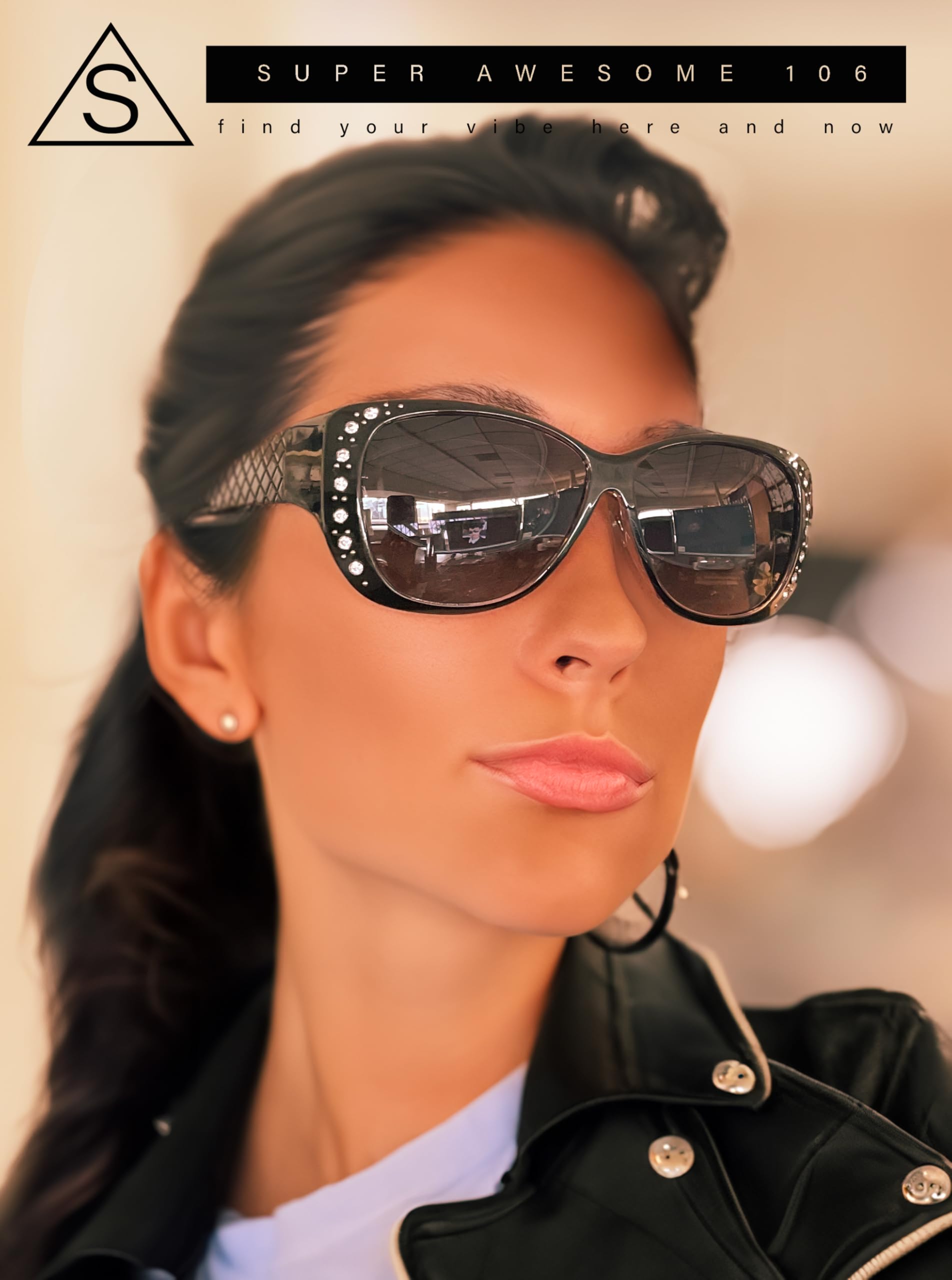 SA106 Polarized 55mm Fit Over OTG Butterfly Rhinestone Diva Sunglasses Shiny Black