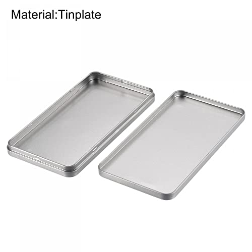 uxcell Metal Tin Box, 6.69" x 3.54" x 0.59" Rectangular Empty Tinplate Storage Containers with Lids, Silver Tone