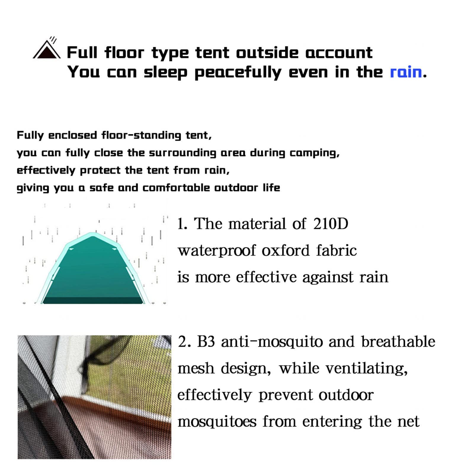Pop Up Tent Pop Open in Three Seconds,Double Doors and Four Windows Quick Erect Tent, Firm and Stable Backpack Tent, Ideal for Camping in The Garden 4 People