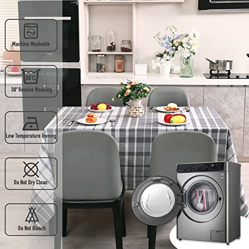 QUILTINA Waterproof Table Cloth for Kitchen Dining, Rustic Tablecloth of Recycled Cotton, Simple Style Large 60"x84" Rectangle Handcrafted Tablecloth is Anti-Fading, Wrinkle Free & Washable, Grey Grid