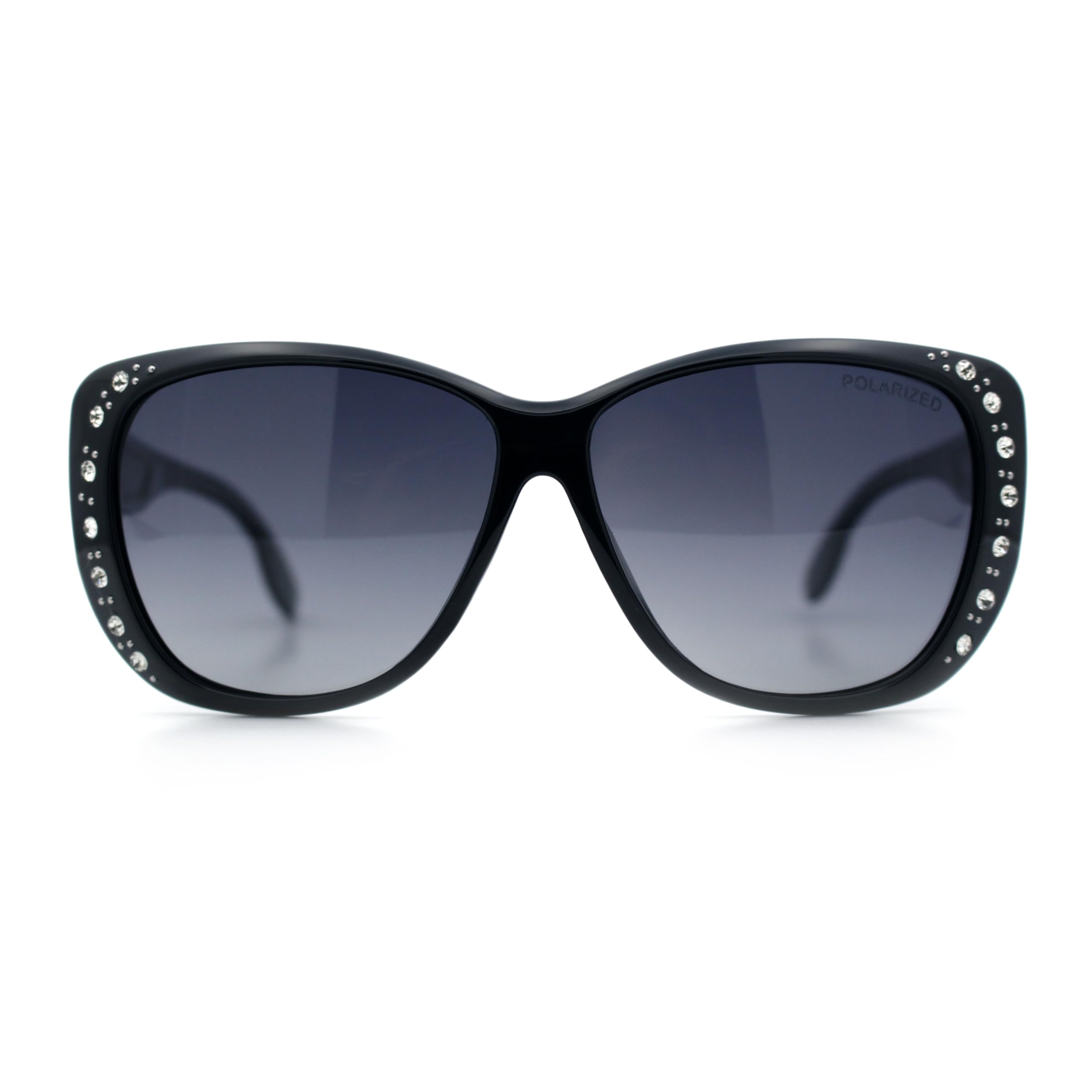 SA106 Polarized 55mm Fit Over OTG Butterfly Rhinestone Diva Sunglasses Shiny Black