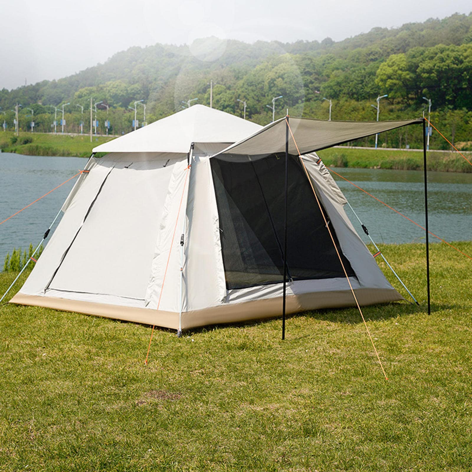 Pop Up Tent Pop Open in Three Seconds,Double Doors and Four Windows Quick Erect Tent, Firm and Stable Backpack Tent, Ideal for Camping in The Garden 4 People