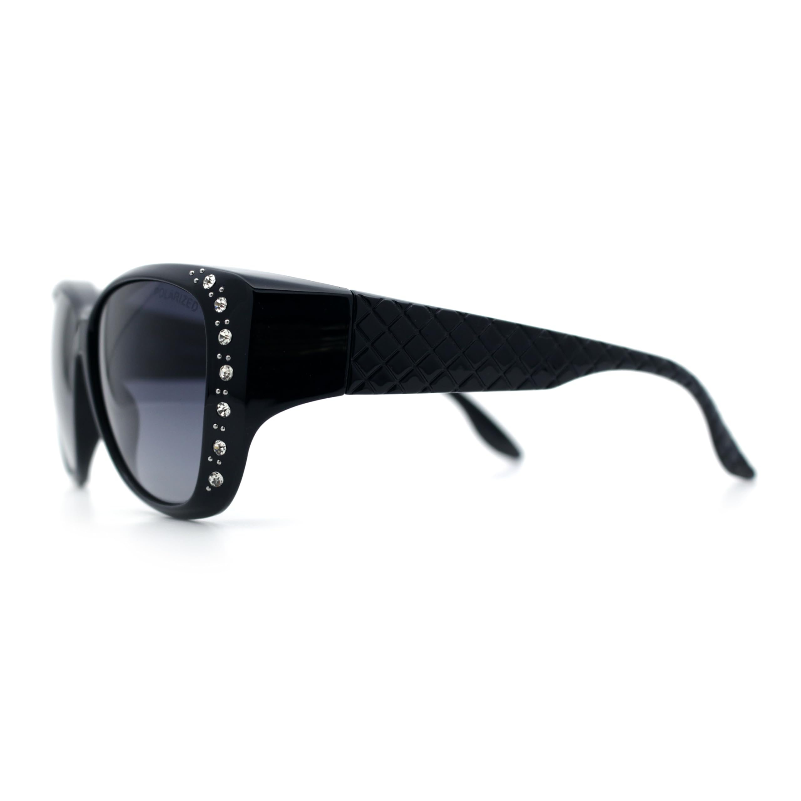SA106 Polarized 55mm Fit Over OTG Butterfly Rhinestone Diva Sunglasses Shiny Black