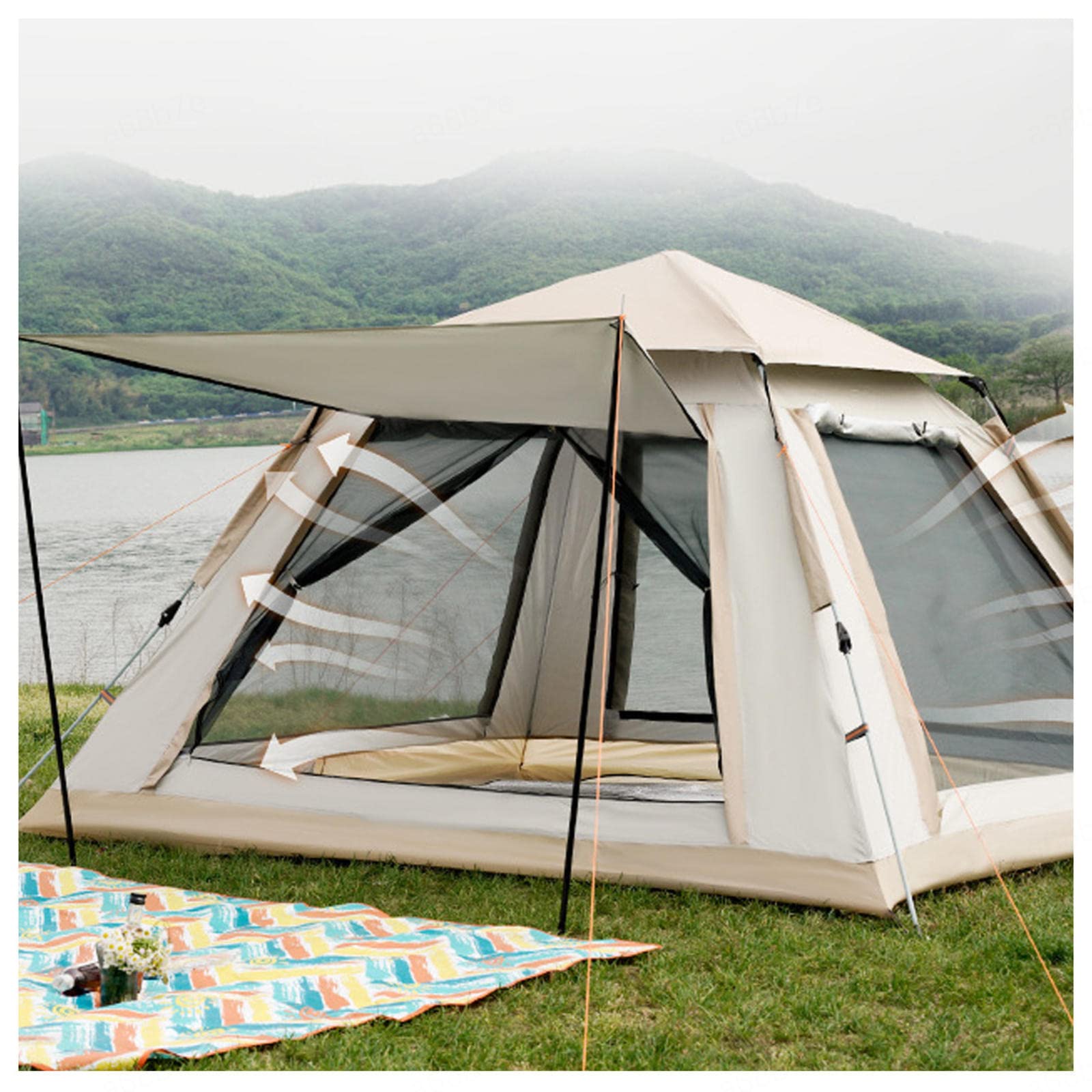 Pop Up Tent Pop Open in Three Seconds,Double Doors and Four Windows Quick Erect Tent, Firm and Stable Backpack Tent, Ideal for Camping in The Garden 4 People