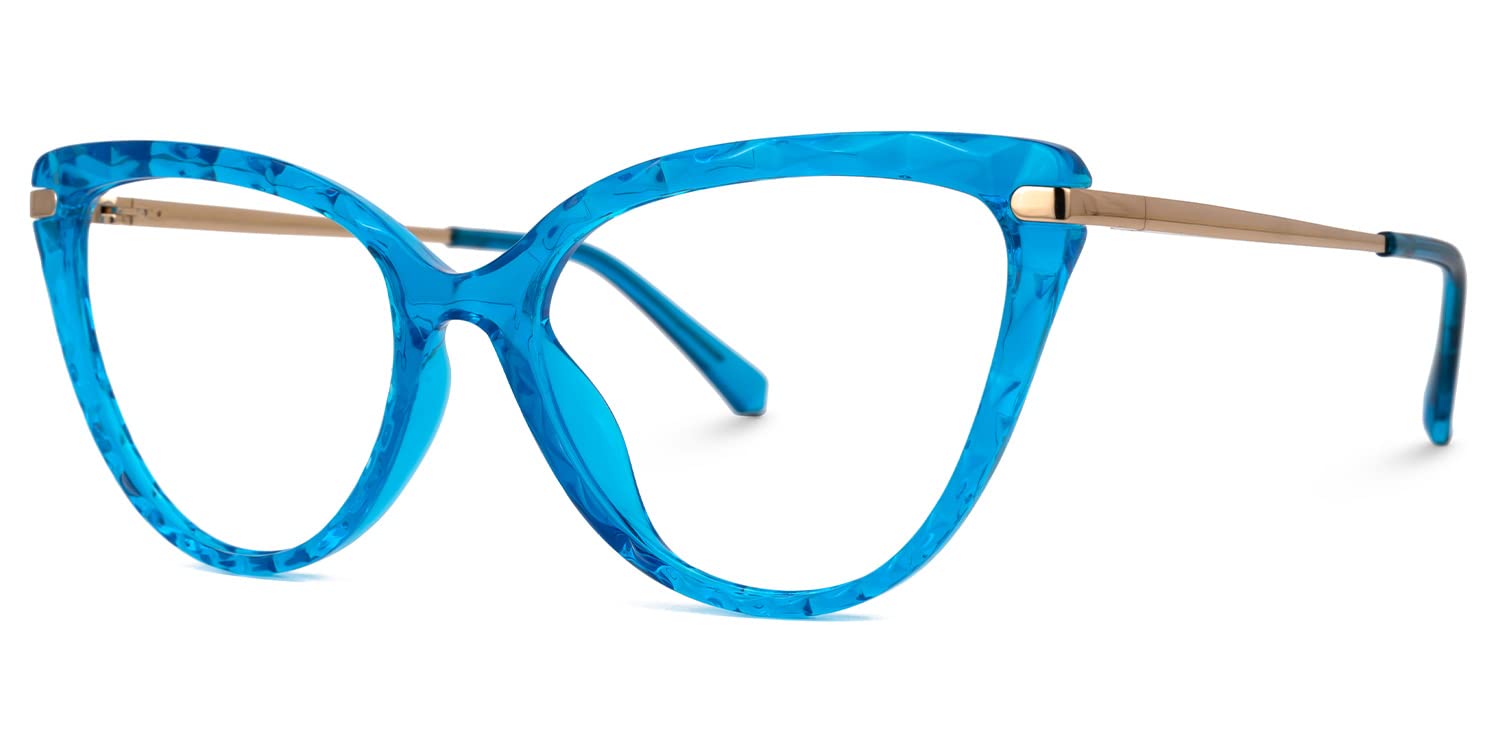 Zeelool Women's Trendy Crystal TR90 Oversized Cat Eye Glasses with Non-prescription Clear Lens Lucas ZOT652438-06 Blue