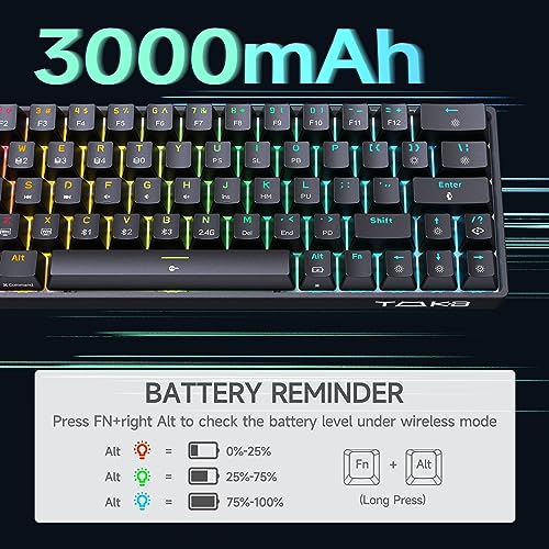 DIERYA T63 60% Wireless Mechanical Gaming Keyboard, Bluetooth/2.4G/Wired RGB Backlit Ultra-Compact 63 Keys Keyboard for PC/Mac Gamer, Typist, Traveler with Blue Switch-Black